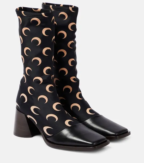 MARINE SERRE Printed Leather-trimmed Sock Boots - Multicoloured
