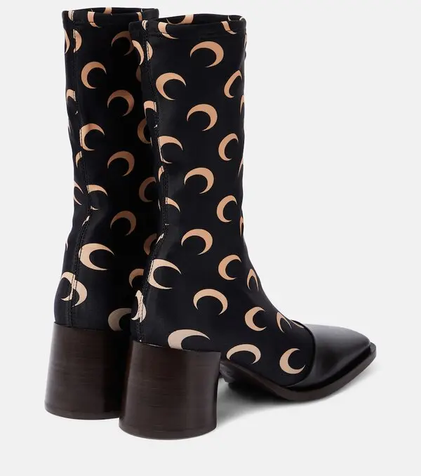 MARINE SERRE Printed Leather-trimmed Sock Boots