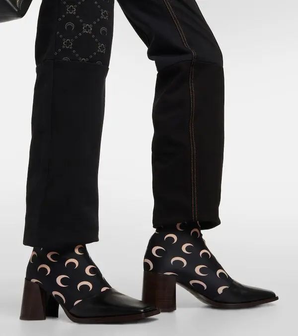 MARINE SERRE Printed Leather-trimmed Sock Boots