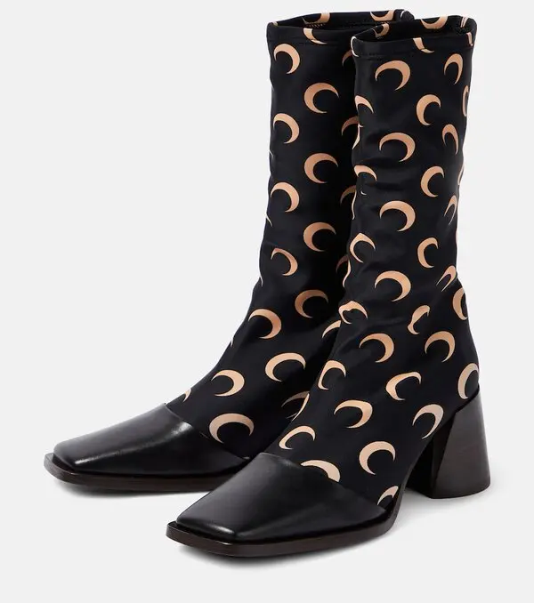 MARINE SERRE Printed Leather-trimmed Sock Boots