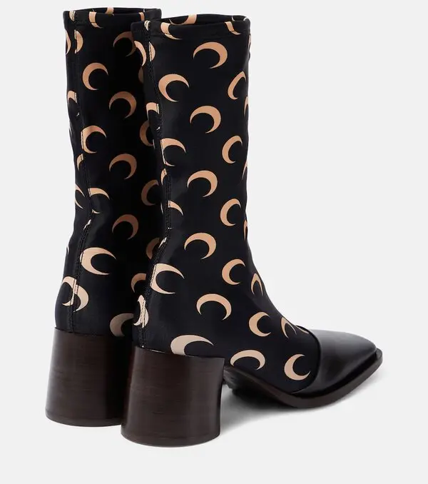 MARINE SERRE Printed Leather-trimmed Sock Boots