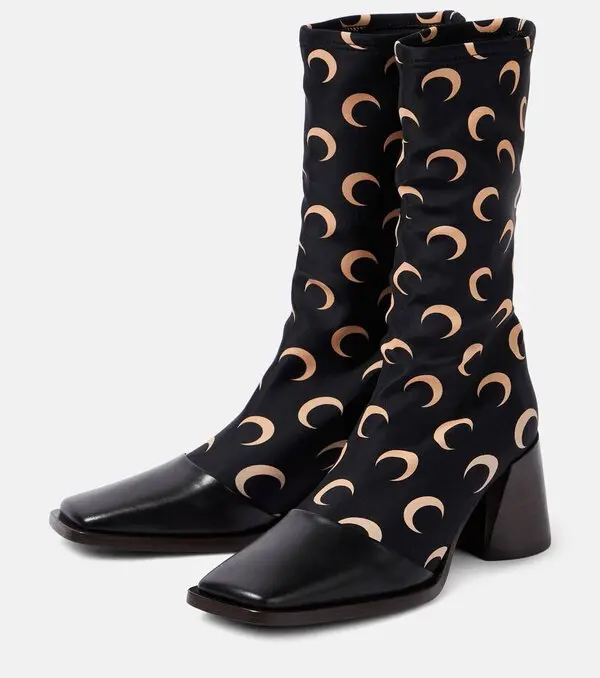 MARINE SERRE Printed Leather-trimmed Sock Boots