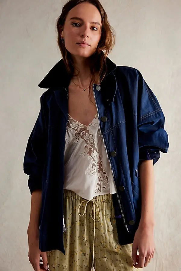 Free People We The Free Cori Waxed Chore Jacket - Darkest Sapphire