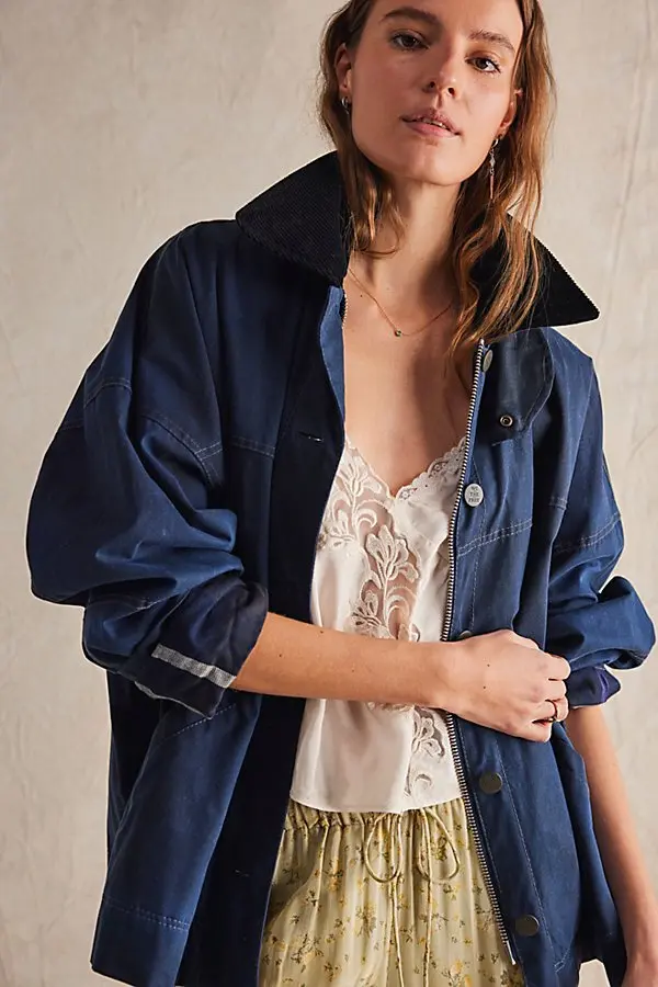 Free People We The Free Cori Waxed Chore Jacket - Darkest Sapphire