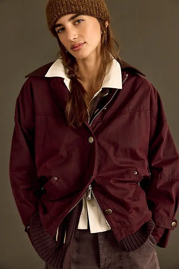 Free People We The Free Cori Waxed Chore Jacket - Red