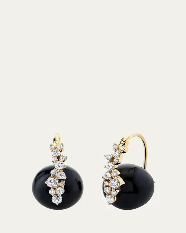 SYDNEY EVAN 14k Yellow Gold Smooth Round Cocktail Earrings With Diamonds - Onyx