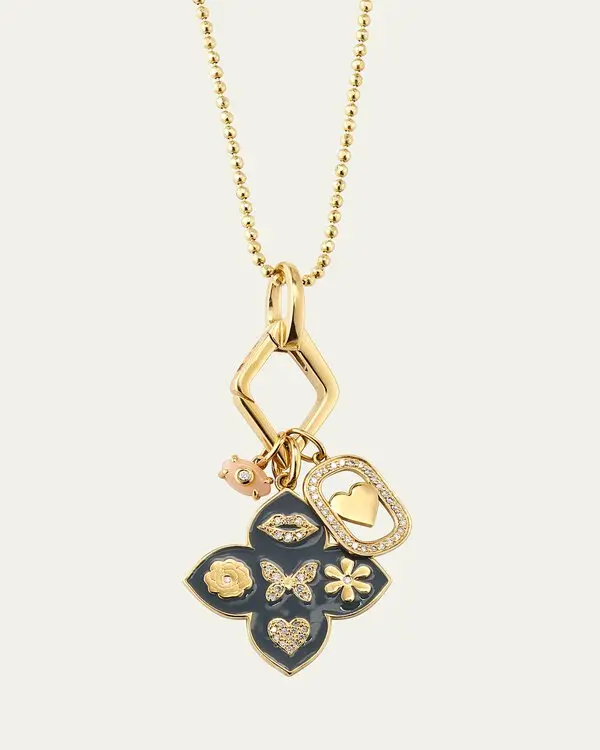 SYDNEY EVAN 14k Yellow Enamel Icon Moroccan Flower Pendant Necklace With Diamonds - Gold
