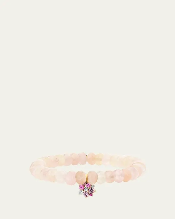 SYDNEY EVAN 14k Morganite Beaded Bracelet With Diamond And Sapphire Disc Charm - Rose