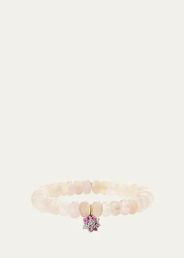SYDNEY EVAN 14k Morganite Beaded Bracelet With Diamond And Sapphire Disc Charm