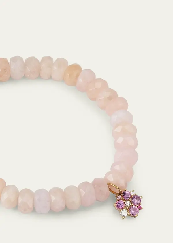 SYDNEY EVAN 14k Morganite Beaded Bracelet With Diamond And Sapphire Disc Charm