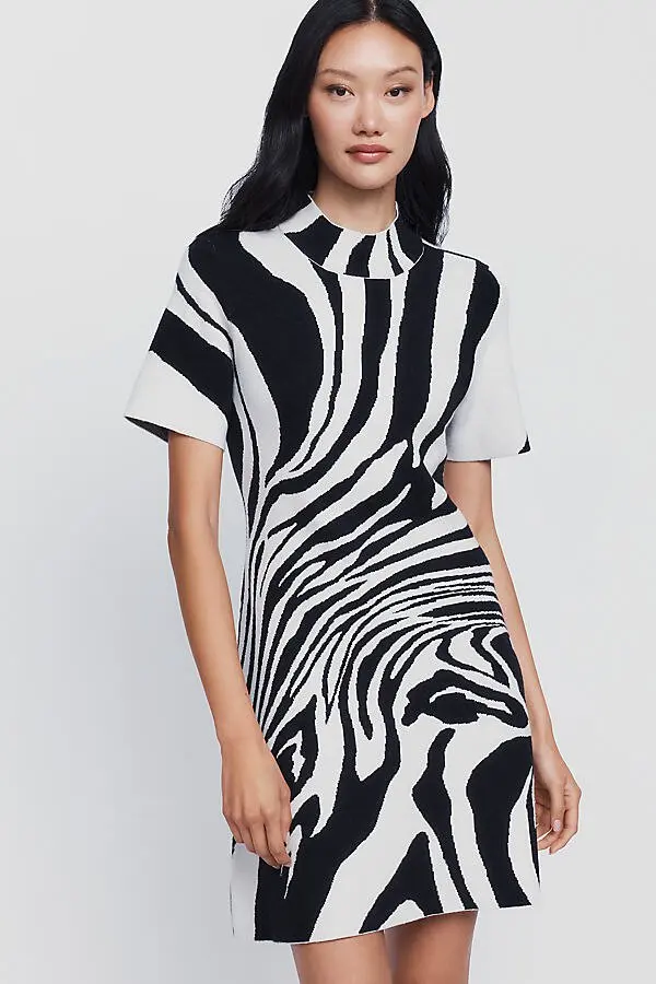 Anthropologie Short-sleeve Mock-neck Sweater Mini Dress - Zebra