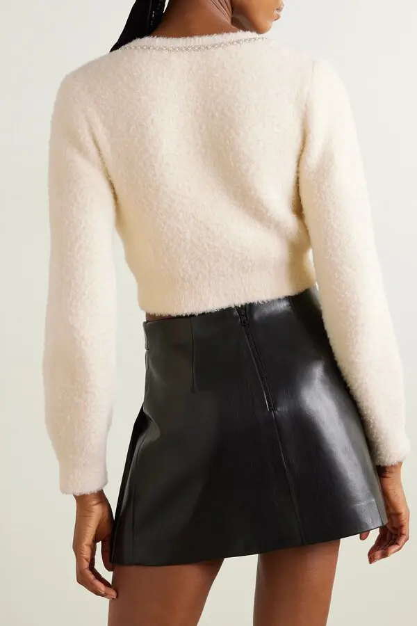SELF-PORTRAIT Cropped Embellished Bouclé-knit Cardigan