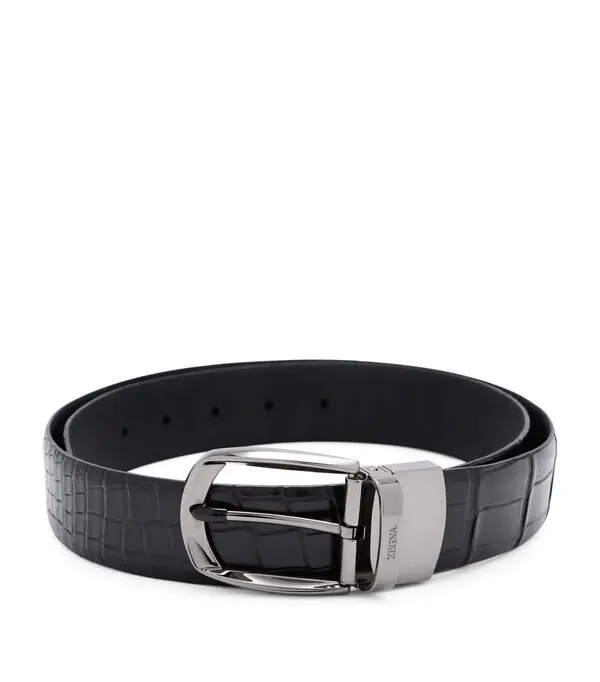 Zegna Crocodile Skin Parentesi Belt - Black