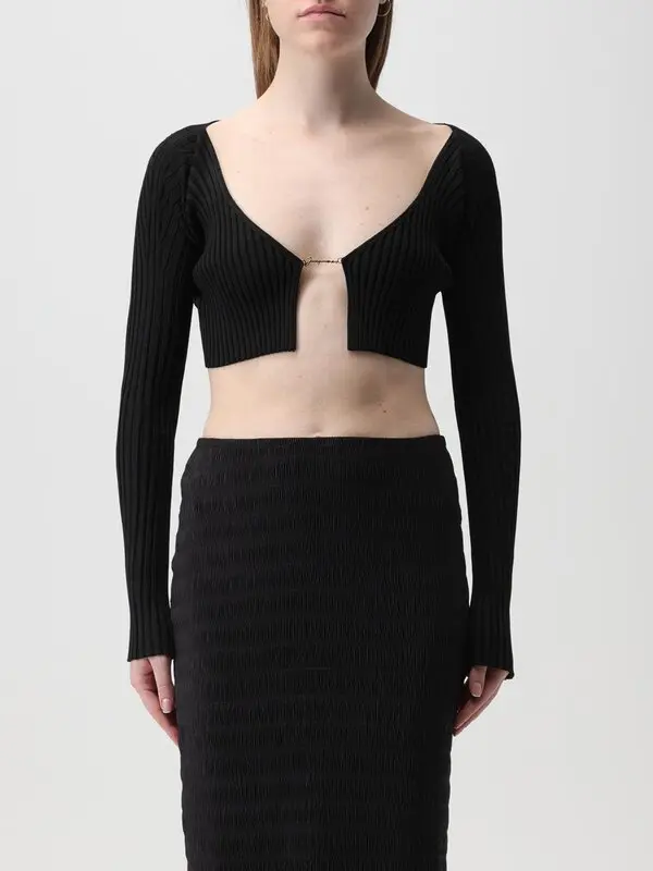 Jacquemus Ribbed Knit Cropped Top With Chain Detail