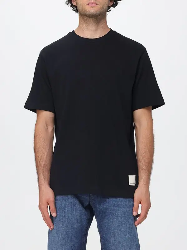 Emporio Armani Cotton T-shirt With Contrast Logo And Dropped Shoulders - Black