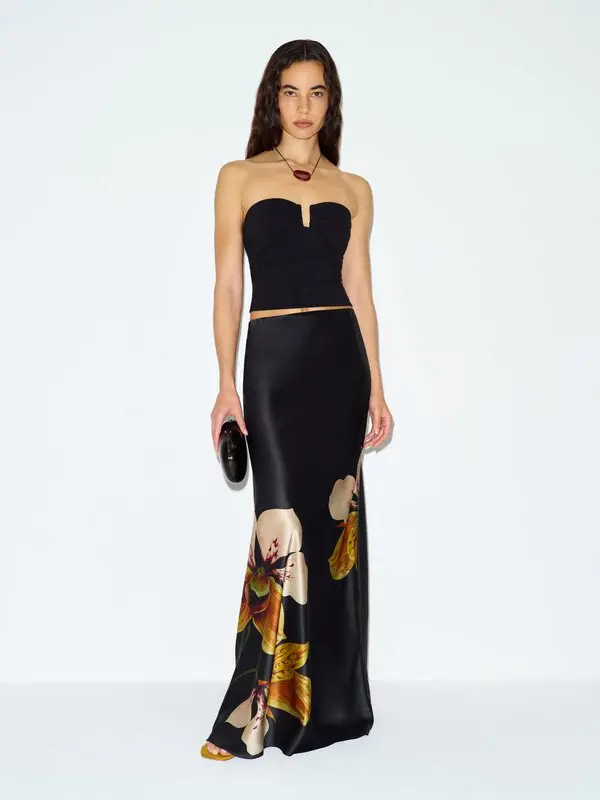REFORMATION Bella Silk Skirt - Black