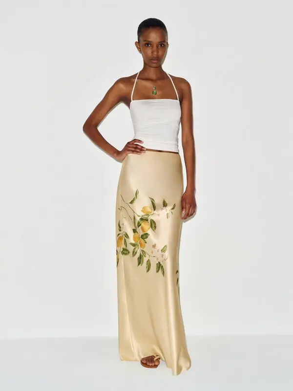 REFORMATION Bella Silk Maxi Skirt - Yellow
