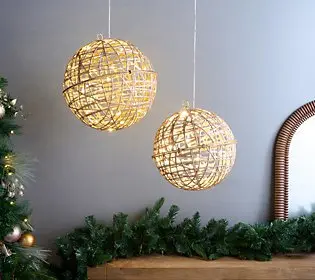 BARBARA KING As Is Set Of 2 Illuminated Resin Rattan Spheres - One-color