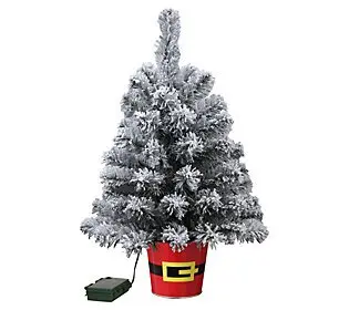 HAUTE DECOR 18' Flocked Night Night Tree Warm W Ite Led Lights