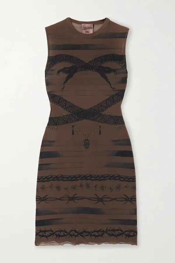 JEAN PAUL GAULTIER Knwls Printed Stretch-knit Mini Dress - Brown