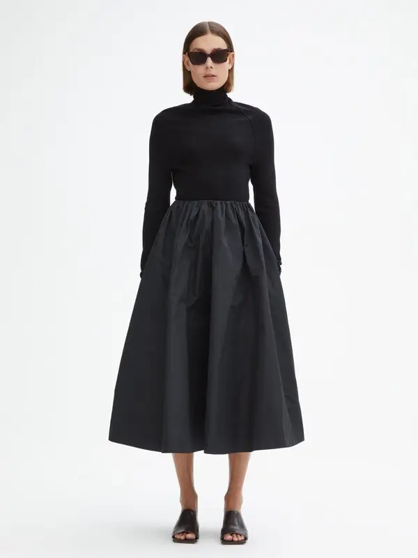 HOUSE OF DAGMAR A-lined Silk Taffeta Midi Skirt - Black