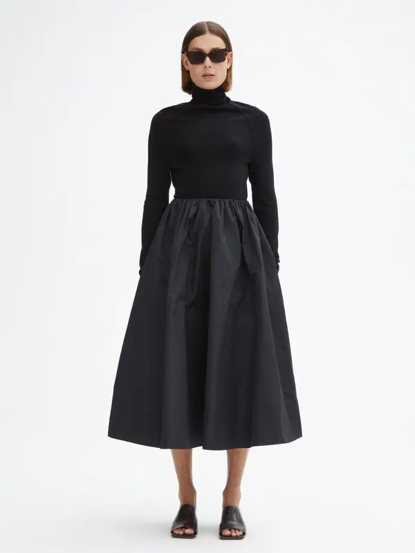 HOUSE OF DAGMAR A-lined Silk Taffeta Midi Skirt - Black