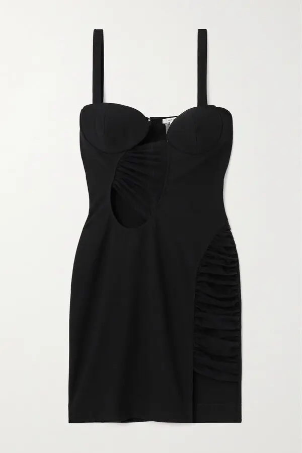 NENSI DOJAKA Paneled Cutout Stretch-crepe And Tulle Mini Dress - Black