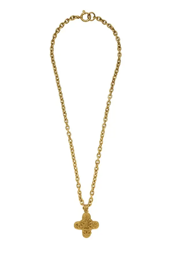 Chanel Filigree Cross Pendant Necklace - Gold
