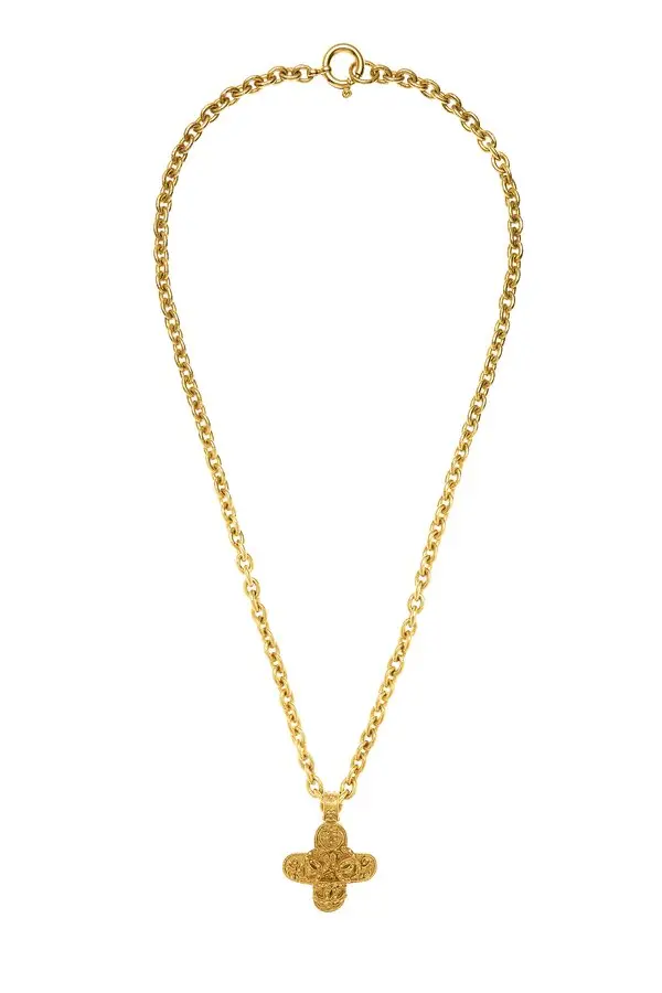 Chanel Filigree Cross Pendant Necklace - Gold