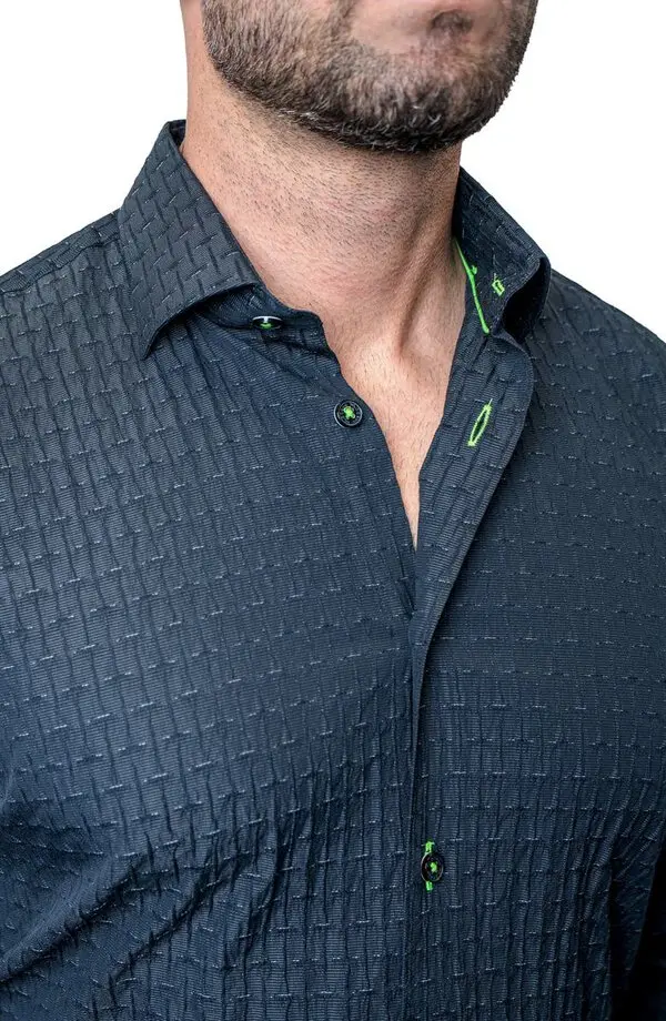 MACEOO Fibonacci Textured Lines Button-up Shirt