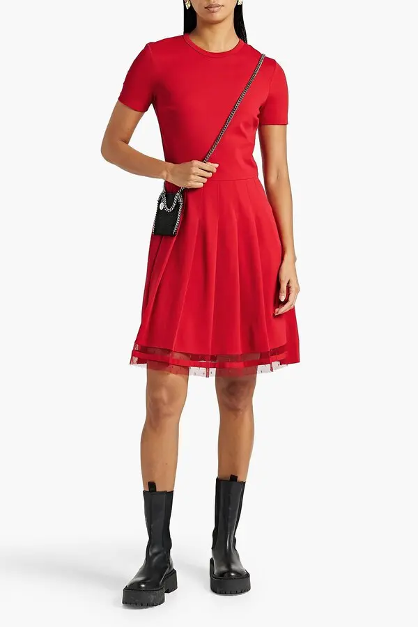 Red Valentino Point D'Esprit-Trimmed Pleated Stretch-Jersey Mini Dress In  Red - 80% Off | Editorialist