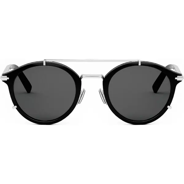 Dior Blacksuit R7u Round Sunglasses - Shiny Black / Smoke