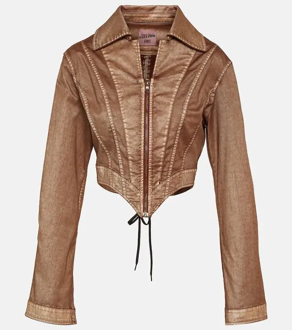 JEAN PAUL GAULTIER X Knwls Cropped Denim Corset Jacket - Brown