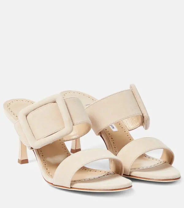 Manolo Blahnik Gable Suede Sandals - Beige