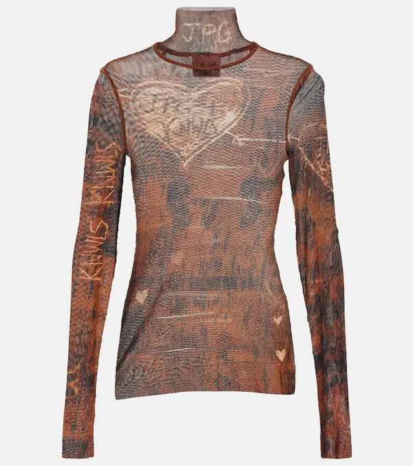 JEAN PAUL GAULTIER X Knwls Printed Mesh Top - Brown