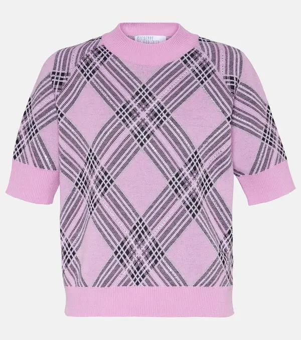 Giuseppe Di Morabito Embellished Checked Wool Top - Pink