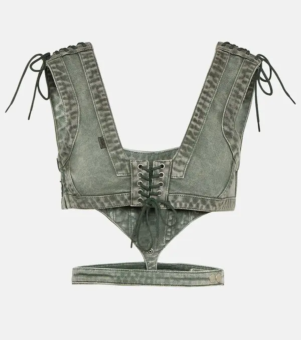 Jean Paul Gaultier X Knwls Cutout Denim Corset Top - Green