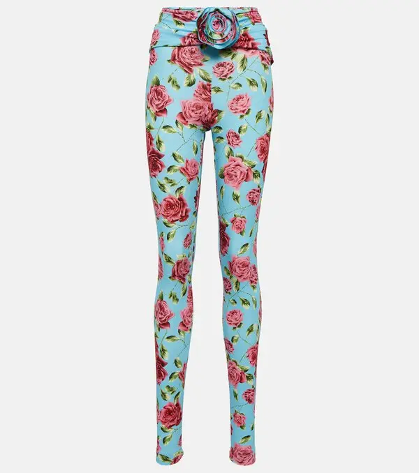 Magda Butrym Floral-appliqué Printed Leggings - Blue