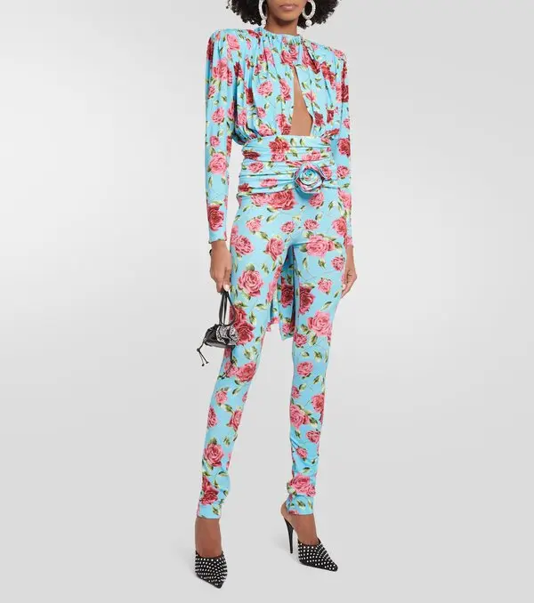 Magda Butrym Floral-appliqué Printed Leggings - Blue