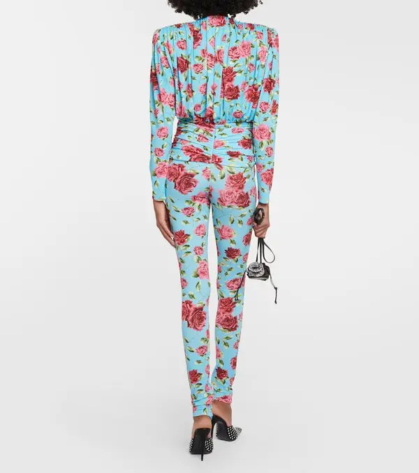 Magda Butrym Floral-appliqué Printed Leggings - Blue