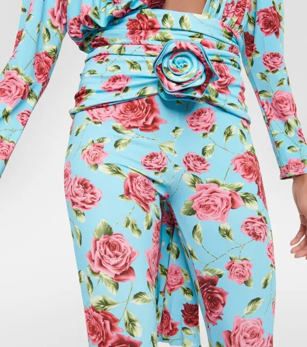 Magda Butrym Floral-appliqué Printed Leggings - Blue
