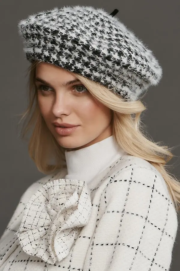 Anthropologie Houndstooth Beret In Black - 23% Off 