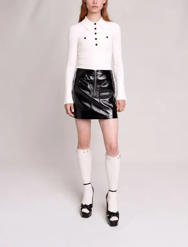 Maje Short Vinyl Skirt With Zip Detail