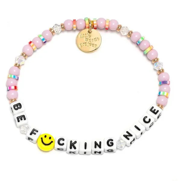 LITTLE WORDS PROJECT Be F-cking Nice Beaded Stretch Bracelet - Pink