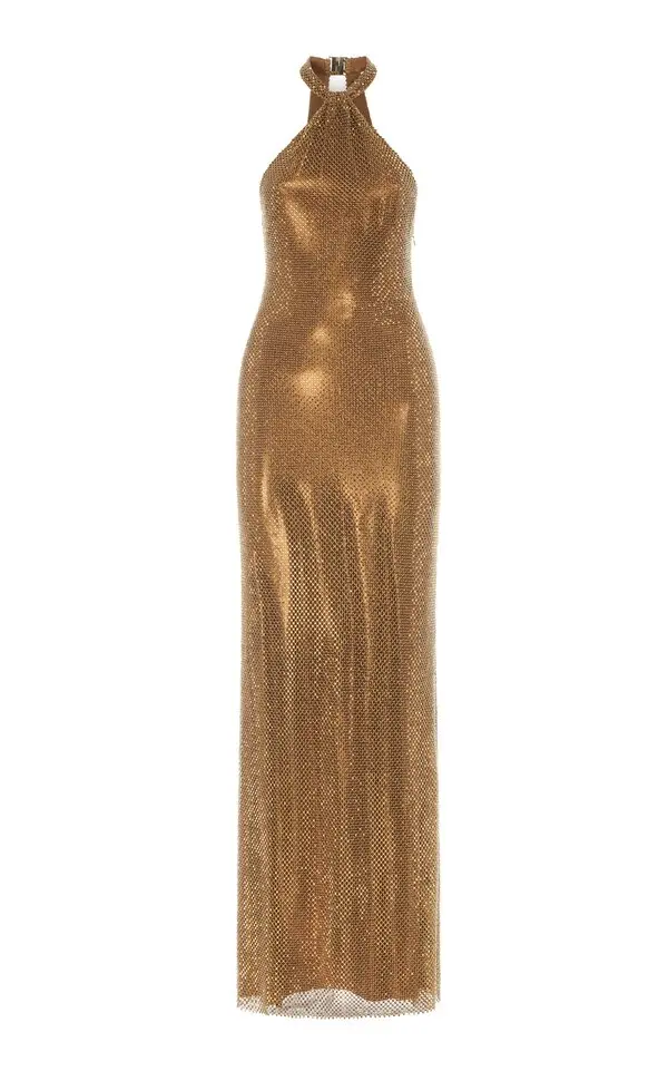 slim fit dress slacks Ralph Lauren Chain Shoulder Bronze Sequin Gown main image 1