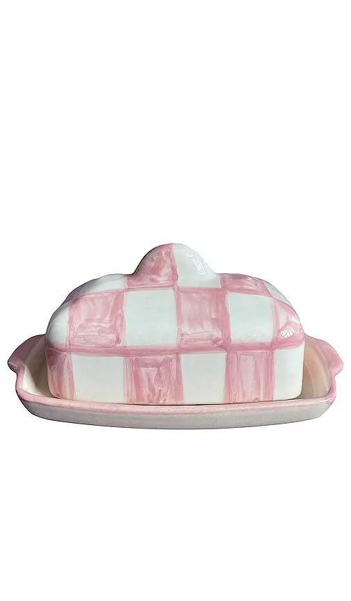 VAISSELLE Buttercup Butter Dish In Rose - White & Pink Checkerboard