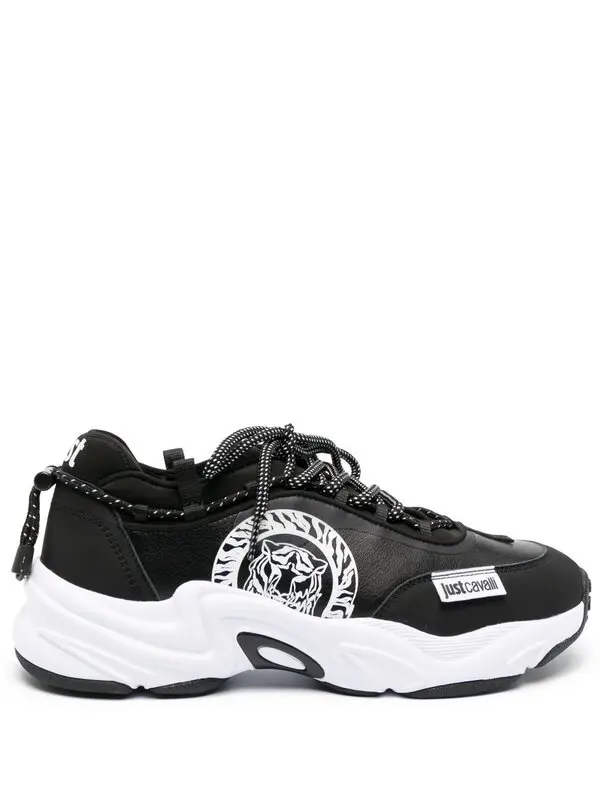 Just Cavalli Logo-print Leather Sneakers - Black