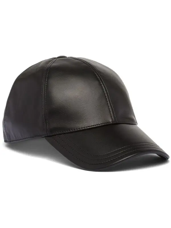 Prada Triangle-logo Leather Baseball Cap - Black