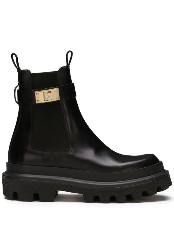Dolce & Gabbana Branded-strap Leather Chelsea Boots - Black