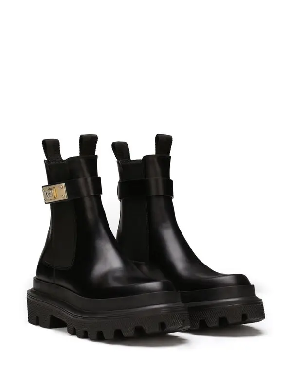 Dolce & Gabbana Branded-strap Leather Chelsea Boots - Black